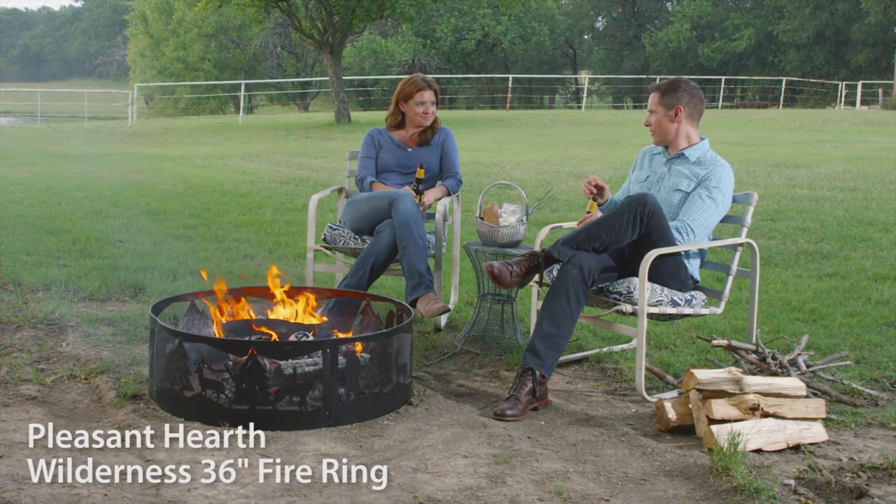 Pleasant Hearth 36-Inch Round Steel Fire Ring, Outdoor Bonfire ...